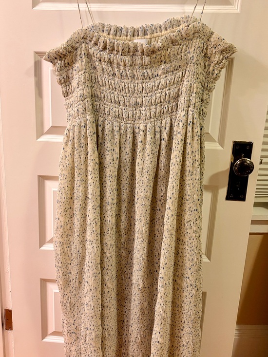 Ganni | Dresses | Ganni Cream Maxi Dress With Blue Floral Speckle ...